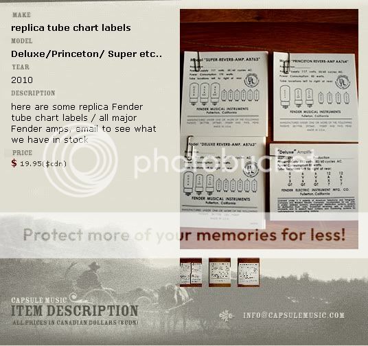 Vintage reproduction Fender tube chart and logo | The Canadian Guitar Forum